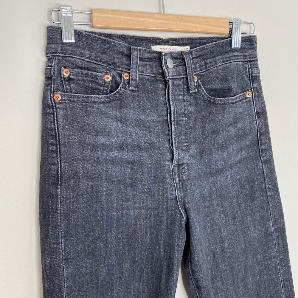 Levi's Wedgie Jeans Washed Black Undone Raw Hem - Gem